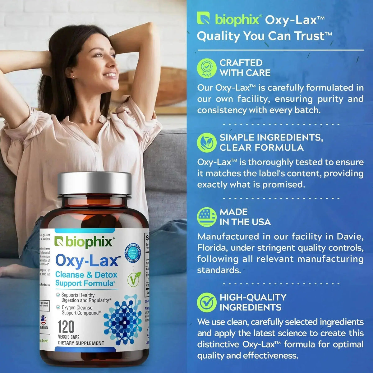 Biophix Oxy-Lax 750 mg 120 Vegetarian Capsules - Gentle Natural Stool ...