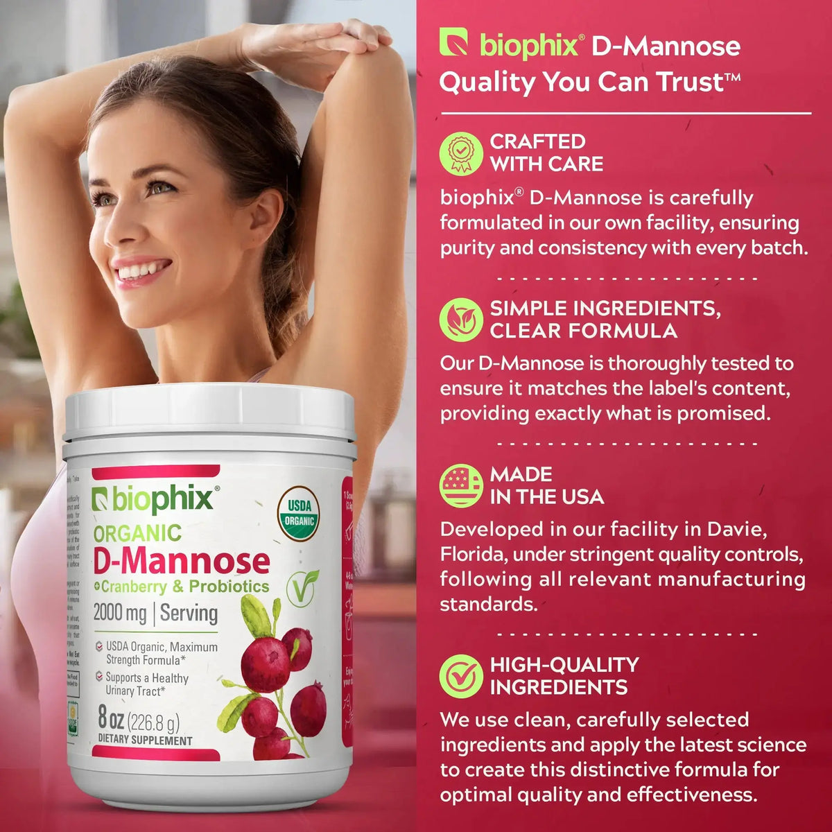 Biophix Organic D-Mannose Plus Cranberry & Probiotics 8 oz 226.8 g ...